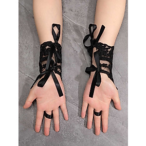 Latious Wedding Bride Lace Gloves Black Fingerless Bridal Gloves Floral Glove Party Prom Glove Accessories for Women and Brides
