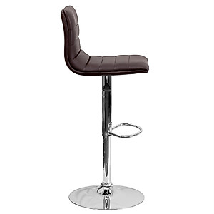 Flash Furniture Vincent Modern Brown Vinyl Adjustable Bar Stool with Back, Swivel Stool with Chrome-Pedestal Base and Footrest