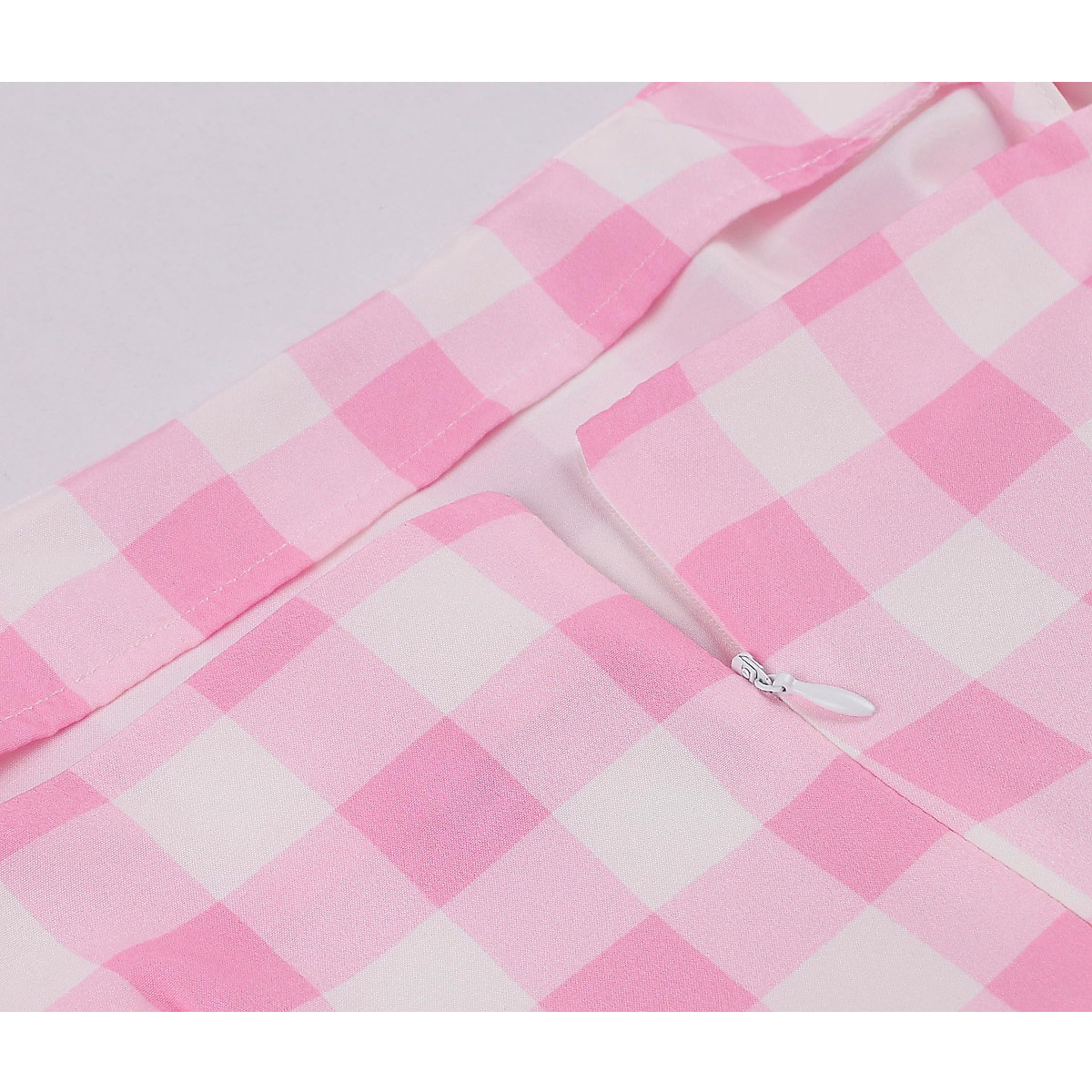 Nihsatin Barbie Pink Swing Dress Tie Shoulder Plaid Printed Knot Waist Dress