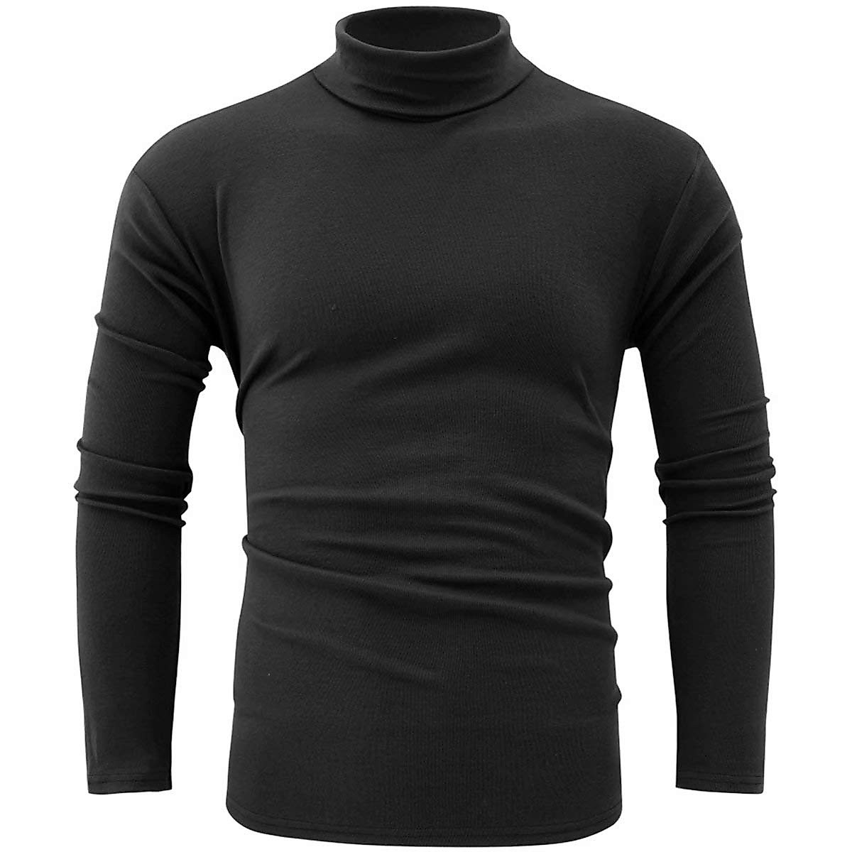 jonivey Mens Basic Turtleneck Long Sleeve Lightweight Soft Casual Knit Fitted Thermal T-Shirt Pullover Tops (03Black,XL)
