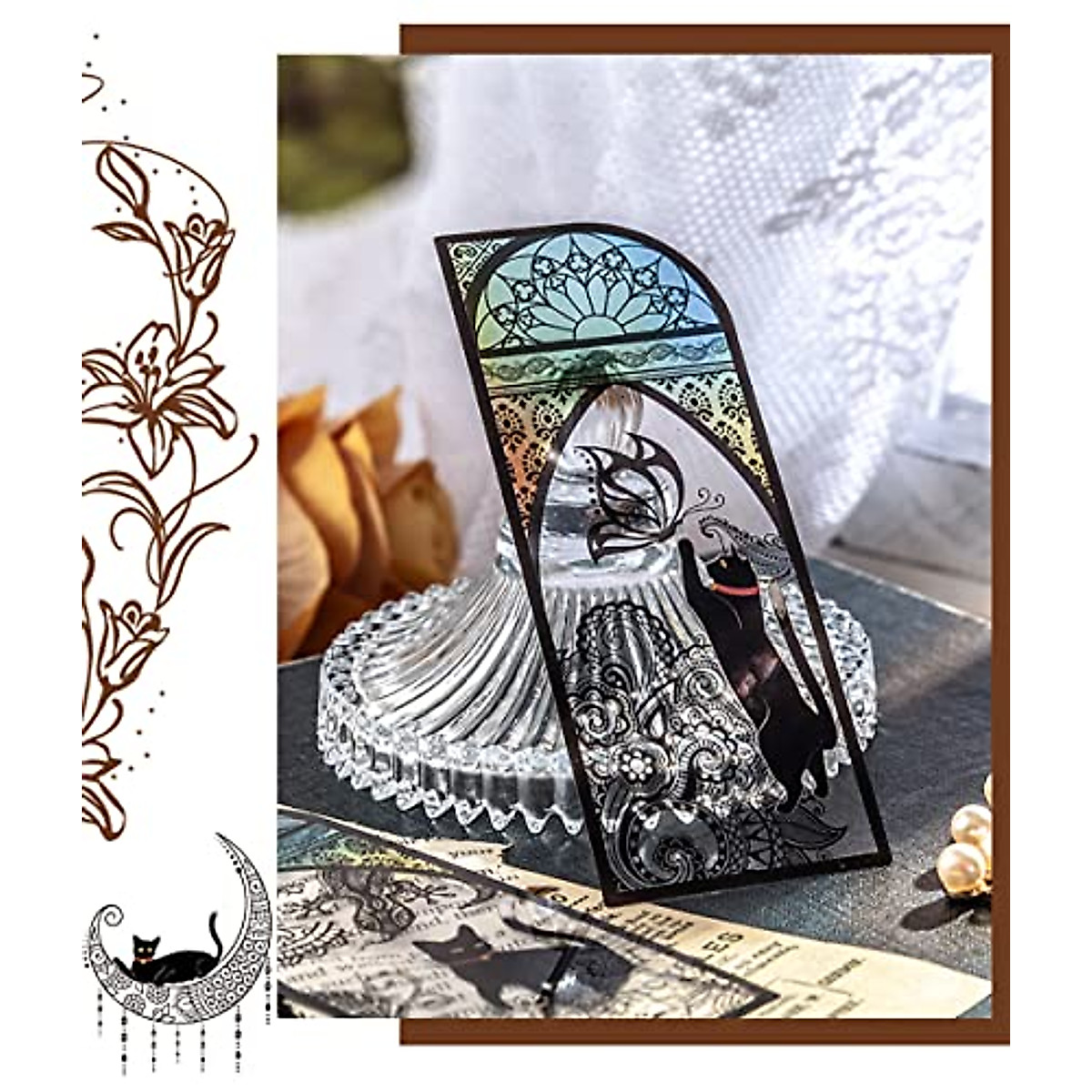 PUDIS Cool Bookmarks, Waterproof, 6 Pieces Bookmarks for Book Lovers, Women, Men, Unique Book Mark for Boys, Girls, Students, Classroom Gifts, School Prize, Reading Present (Cat and Moon)