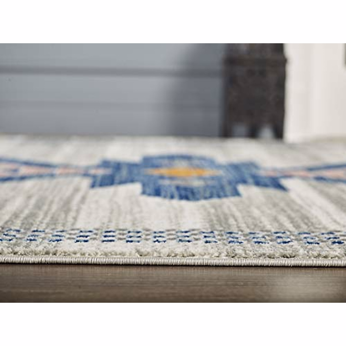 Abani Porto Collection 7'9" x 10'2" Southwestern Area Rug, Rectangular Turkish Beige & Blue Tribal Print Accent Rug Rugs