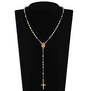 COTTVOTT Stainless Steel 6mm Beads Rosary Catholic Necklace Holy Medal & Crucifix 32inch(Golden)