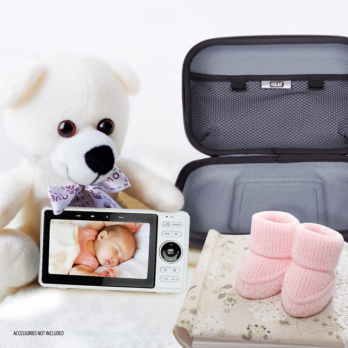 USA Gear Baby Monitor Travel Case - Baby Camera Monitor Case Compatible with Vtech Baby Monitor, Video Monitor Camera, and Accessories with Customizable Interior & Scratch-Resistant Lining - Black