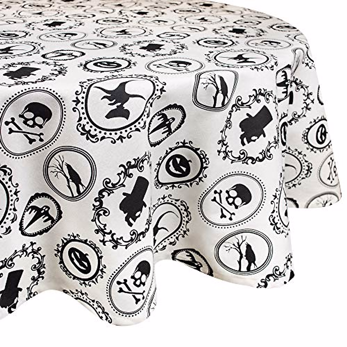 DII Halloween Party Tabletop Decor, Reusable & Machine Washable Cotton Fabric, Tablecloth, 70" Round, Spooky Portraits