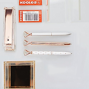 3 Pcs Rose Gold Pen with Big Diamond/Crystal ，Metal Ballpoint Pen，Rose Gold/Silver Office Supplies，Black Ink (3pcs)