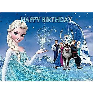 Frozen Elsa Princess Happy Birthday Party Decorations Supplies Girls Birthday Party Wall Backdrop and Tablecloth Photography Background Photo Banner for Kids Birthday Party
