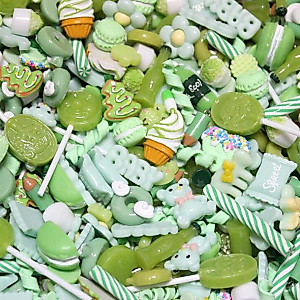 Halloluck 50 Pcs Slime Charms Easter DIY Craft Making Resin Jewery Making Kit, Resin Flatback Slime Beads Making Supplies for DIY Scrapbooking Crafts (Green)