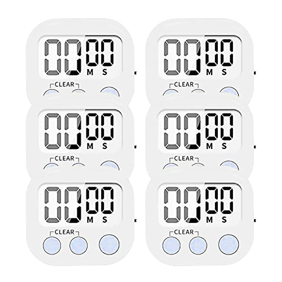 Digital kitchen timer, big screen, big numbers, simple operation, used for cooking oven office work and children's learning or games(Pack of 4 and 6 pieces) (White, 6)