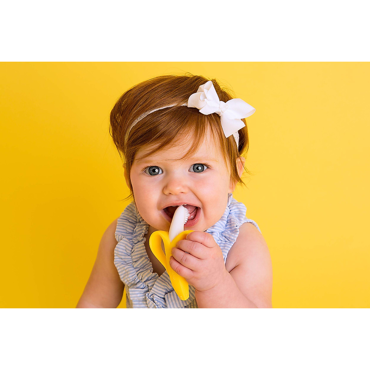Baby Banana Yellow Banana Infant Toothbrush, Easy to Hold, Made in the USA, Train Infants Babies and Toddlers for Oral Hygiene, Teether Effect for Sore Gums, 4.33" x 0.39" x 7.87"
