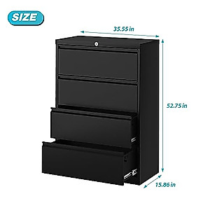 GangMei 4 Drawer Lateral File Cabinet, Metal Lateral File Cabinets with Lock, Legal Size Steel Lateral Filing Cabinet for Office and Home