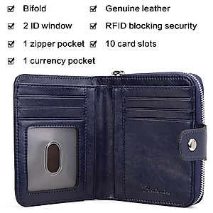 BOSTANTEN Women's Leather Designer Handbags Tote Purses Shoulder Bucket Bag Navy Blue Bundle with Leather Wallets for Women RFID Blocking Zipper Pocket Small Bifold Wallet Card Case