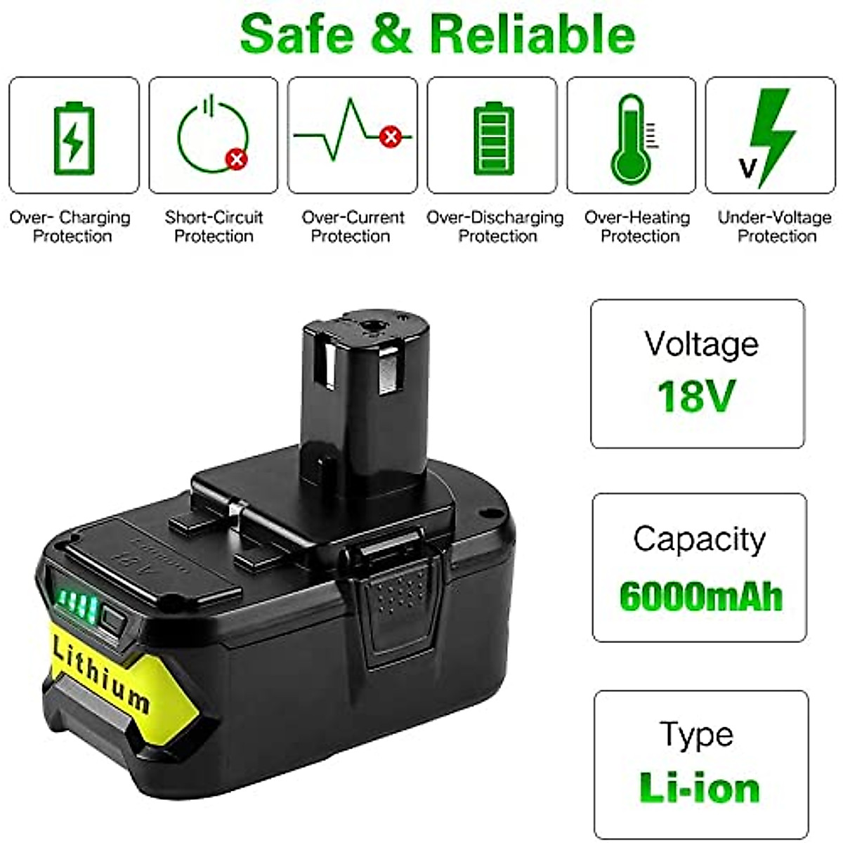 2Pack 6.0Ah 18V Li-ion Battery & Charger Compatible with Ryobi 18-Volt ONE Plus P108 P107 P102 P103 P104 P117 Charging Station Starter Kit
