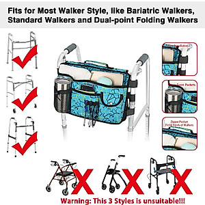 Double Sided Walker Bag, Walker Organizer Pouch Tote for Rollator and Folding Walker (Plaidblue)