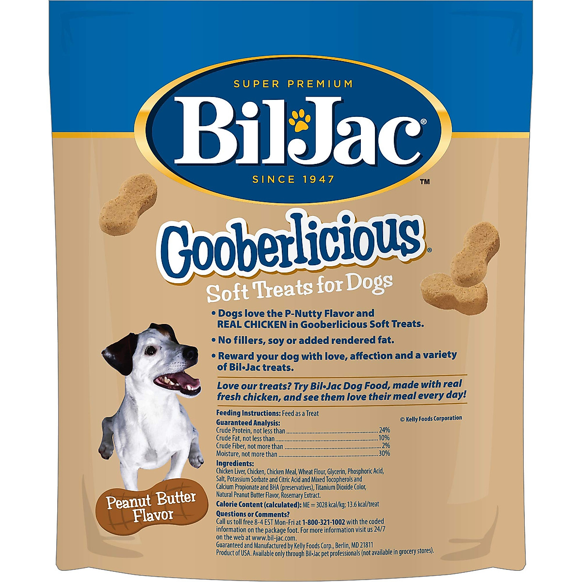 Bil-Jac Dog Treats - Gooberlicious Dog Treats Peanut Butter Soft Puppy Training Treat Rewards, 10oz Resealable Double Zipper Pouch (4-Pack)