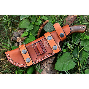 Nooraki - 11 inch | Custom Handmade Damascus Tracker Knife with Brown Micarta Handle Hunting knife, Camping knife, Bushcraft Knife, Survival Knife - Full Tang Fire Pattern With Sheath #332