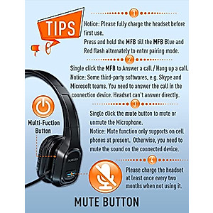 WUGEUSCH Wireless Headset with Microphone -Noise Canceling Headphones with Mic -Bluetooth On-Ear Earphones for Trucker, Office Work, Video Calling, Call Center -32H Talk Time, Clear Audio Transmission