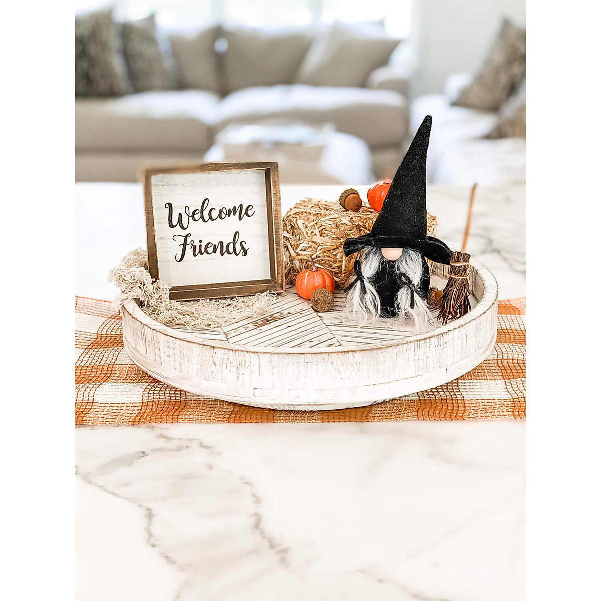 Paper and Pallet Rustic White Wood Lazy Susan - 12.5 Inch Farmhouse Turntable Kitchen Cabinet Organizer Tray - Distressed Round Wooden Spice Rack - Rotating Centerpiece for Dining Table & Countertop