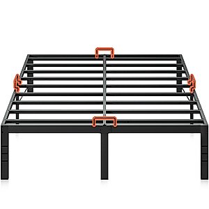KKL King Size Bed Frame, 18 Inch Heavy Duty Steel Platform with Mattress Anti-Slip Rods, Bed Frame with Underneath Storage Space, No Box Spring Needed, Easy Assembly, Black