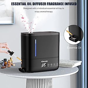 Humidifiers for Bedroom, 4L Cool Mist Humidifiers with Essential Oil Diffusers & Nightlight, Ultrasonic Top Fill Air Humidifier Auto Shut for Baby Room, Home, Plants, Women Mom Gifts Idea (Black)