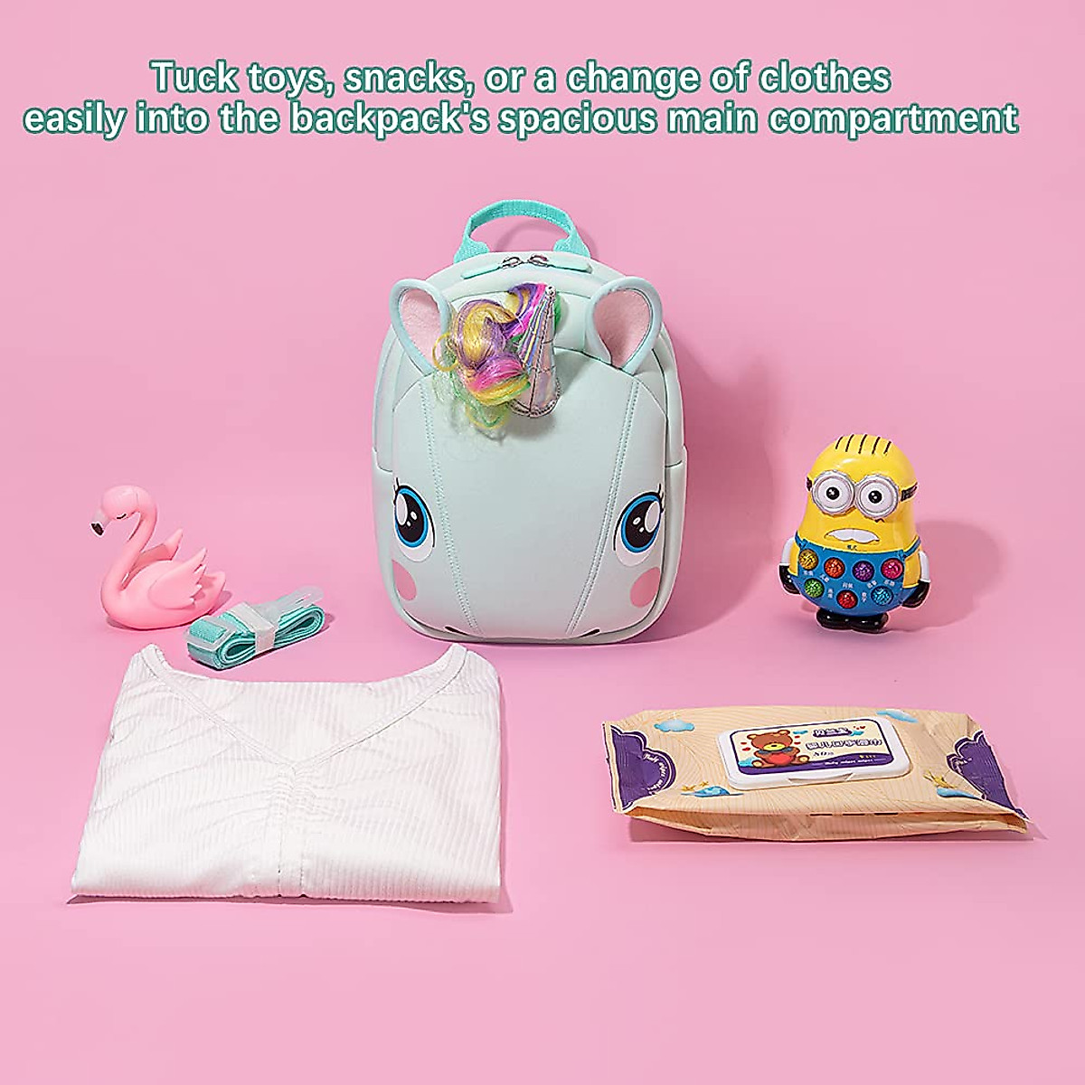 Unicorn Backpack with leash for Girls Kids Backpack Plush Unicorn Toy Bookbag (Green)