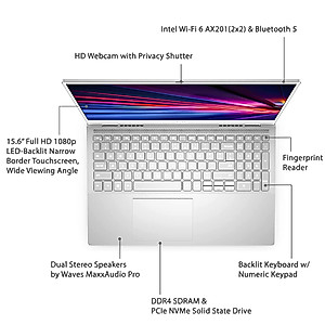 Dell Inspiron 15 Plus 7501 Laptop, 15.6" FHD LED Backlit Touchscreen, Intel i5-10300H, 8GB DDR4 RAM, 256GB PCIe SSD, Webcam, Backlit Keyboard, Fingerprint Reader, WiFi 6, Bluetooth, Win 10 Home
