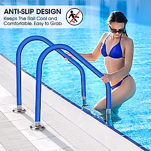 Pool Handrail Cover, Rail Grip for Swimming Pool Hand Railing Covers with Zipper, Slip Resistant Safety Grip Sleeve for Swimming Pool Inground Ladder Handles Hand Railing Covers Grips-10 Feet, Blue