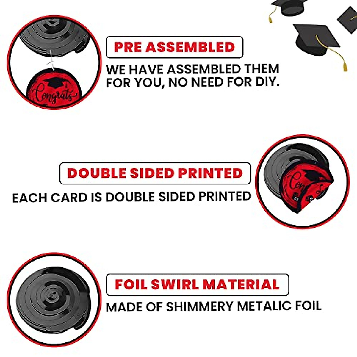 45 Pieces, Red Graduation Hanging Decorations - Large Cutout, No DIY | Graduation Swirls, Red and Black Graduation Decorations 2022, Graduation Hanging Swirls Decorations, Graduation Party Decorations