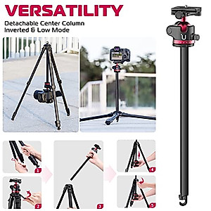 ULANZI MT-55 Ombra Travel Tripod, 62.2" Professional Camera Video Tripod, Aluminum Tripod W/ 360° Ball Head&Quick Release Plate, Max Load 17.6 LB for Nikon Canon DSLR Camcorder, Phone Holder Included