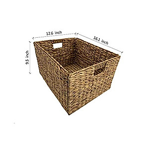 eHemco Rectangular Water Hyacinth Wicker Storage Baskets with Iron Wire Frame, Natural, Set of 4