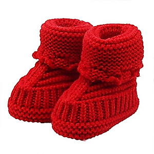 Lykmera Toddler Baby Girls Boys Knitted Socks Shoes Newborn Knitting Lace Crochet Shoes Buckle Shoes Toddler Knitted Shoes (Red, One Size)