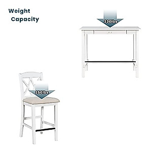 JIVOIT Counter Height 5-Piece Dining Table Set with 4 Upholstered Chairs, Solid Wood Casual Kitchen Set with 1 Storage Drawer, Save-Space Dining Table Set for 4 (White+Beige 001)