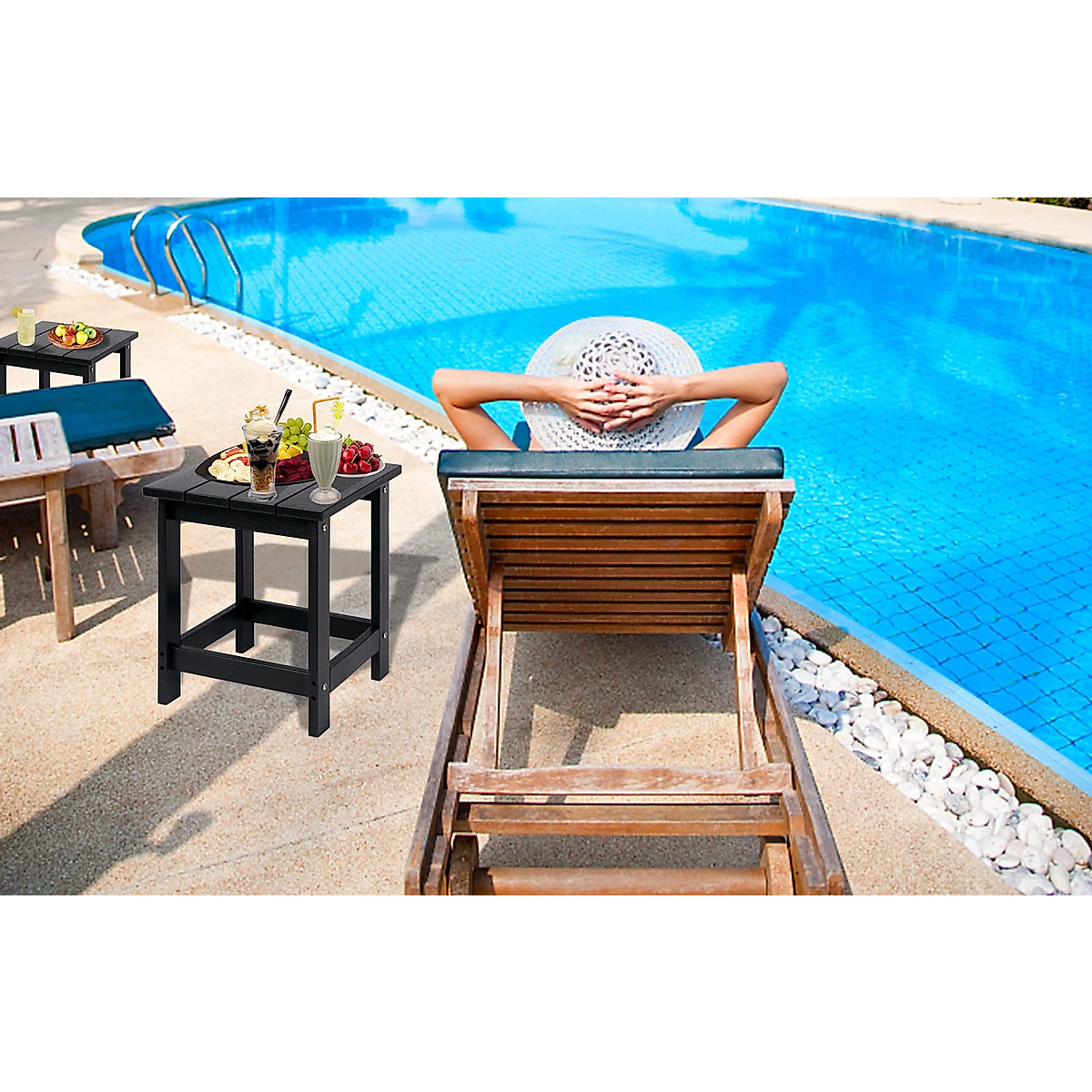 LZRS Adirondack Square Outdoor Side Table, Pool Composite Patio Table,HDPE End Tables for Backyard,Pool, Indoor Companion, Easy Maintenance & Weather Resistant(Black)