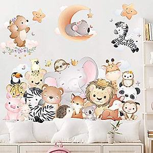 Cartoon Jungle Animal Elephant Giraffe Panda Wall Stickers, ULENDIS Cute Vinyl Forest Animal Lion Koala Zoo Wall Decals, Removable Home Decoration Baby Nursery Girl Boy Kids Room Wall Decor