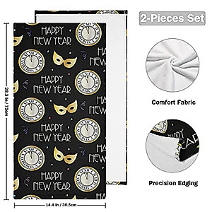 Hand Towel 2pack Happy New Year Clock 28x14.5 inch Ultra Soft Highly Absorbent Bath Towel Kitchen Dish Guest Towel Home Bathroom Decor