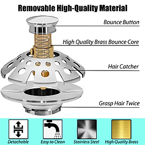 AzWzz Bathroom Sink Stopper,Sink Hair Catcher,Bathroom Sink Drain Strainer Pop Up Drain Cover Plug,Universal for 1-1/4 to 1-5/8in Sink Drain Hole