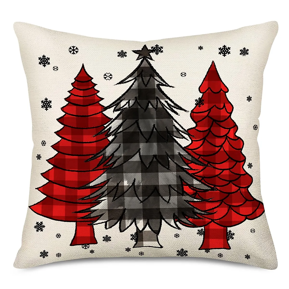 Smilyard Christmas Tree Decorations Pillow Covers 20x20 Inch Red Black Buffalo Check Plaid Snowflake Throw Pillow Cover Winter Farmhouse Decorative White Pillows Cushion Case for Home Sofa Couch