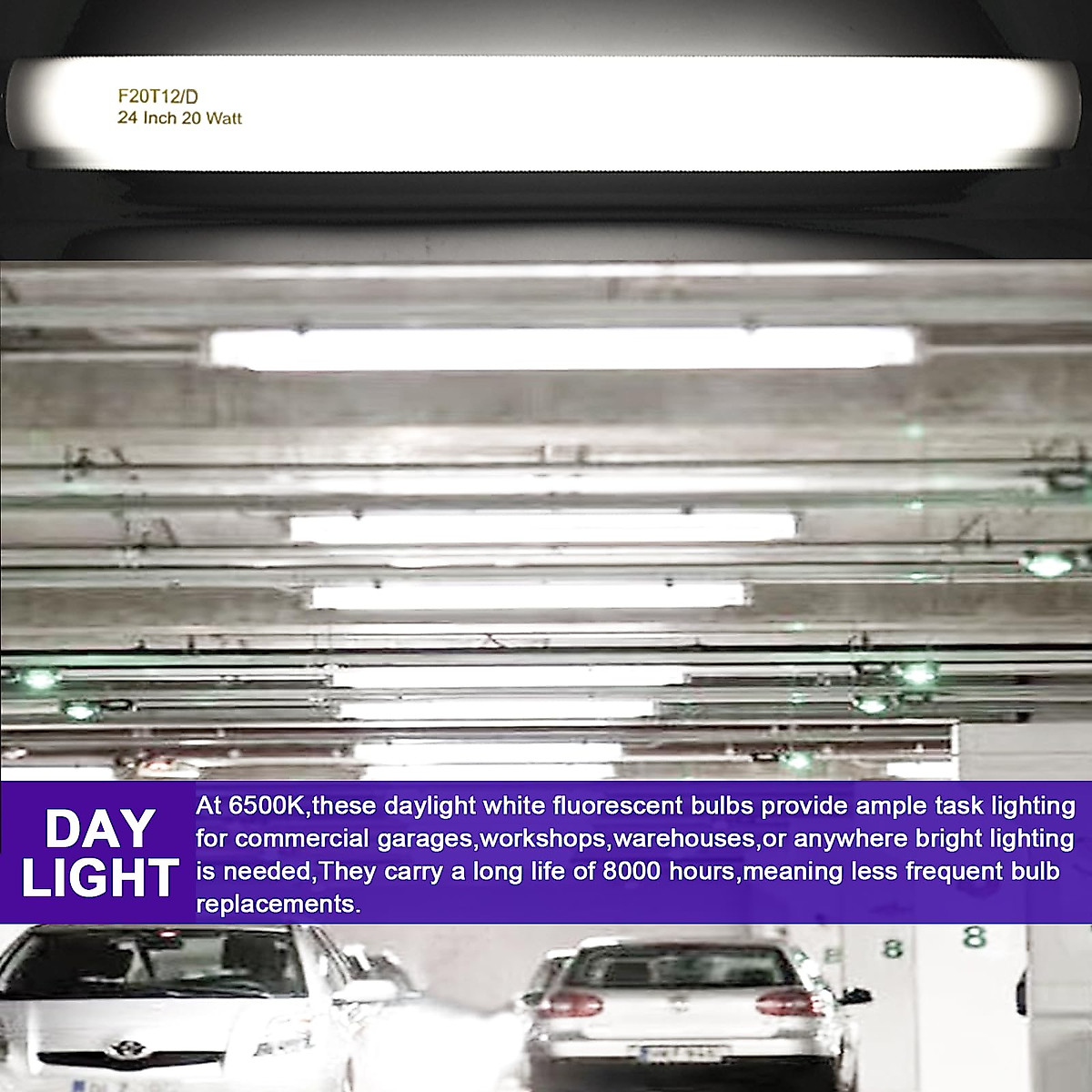 Konideke T12 Fluorescent Tube Light Bulb 20 Watt Daylight, F20T12/D Replacement for 79042 F20T12/SUN/ECO F20T12/D/ECO 273284 F20T12/D/ALTO 1100 Lumen G13 Base 24 24 Inch 4 Count