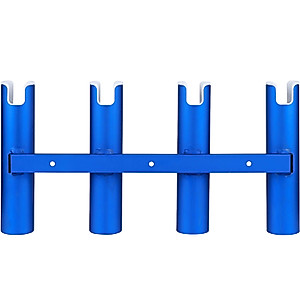 Wall-Mounted Aluminium Fishing Rod Holders, Blue 4 Tubes Linked Fishing Rod Rack, Holds 4 Rods, Surf Fishing Pole Holders for Boat Marine Yacht Camper RV