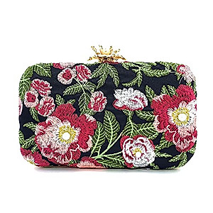 7.8'' Evening Clutch Bag with Removable Chain and Hand Hoop Vintage Handmade Embroidery Floral Handbag Purse for Women