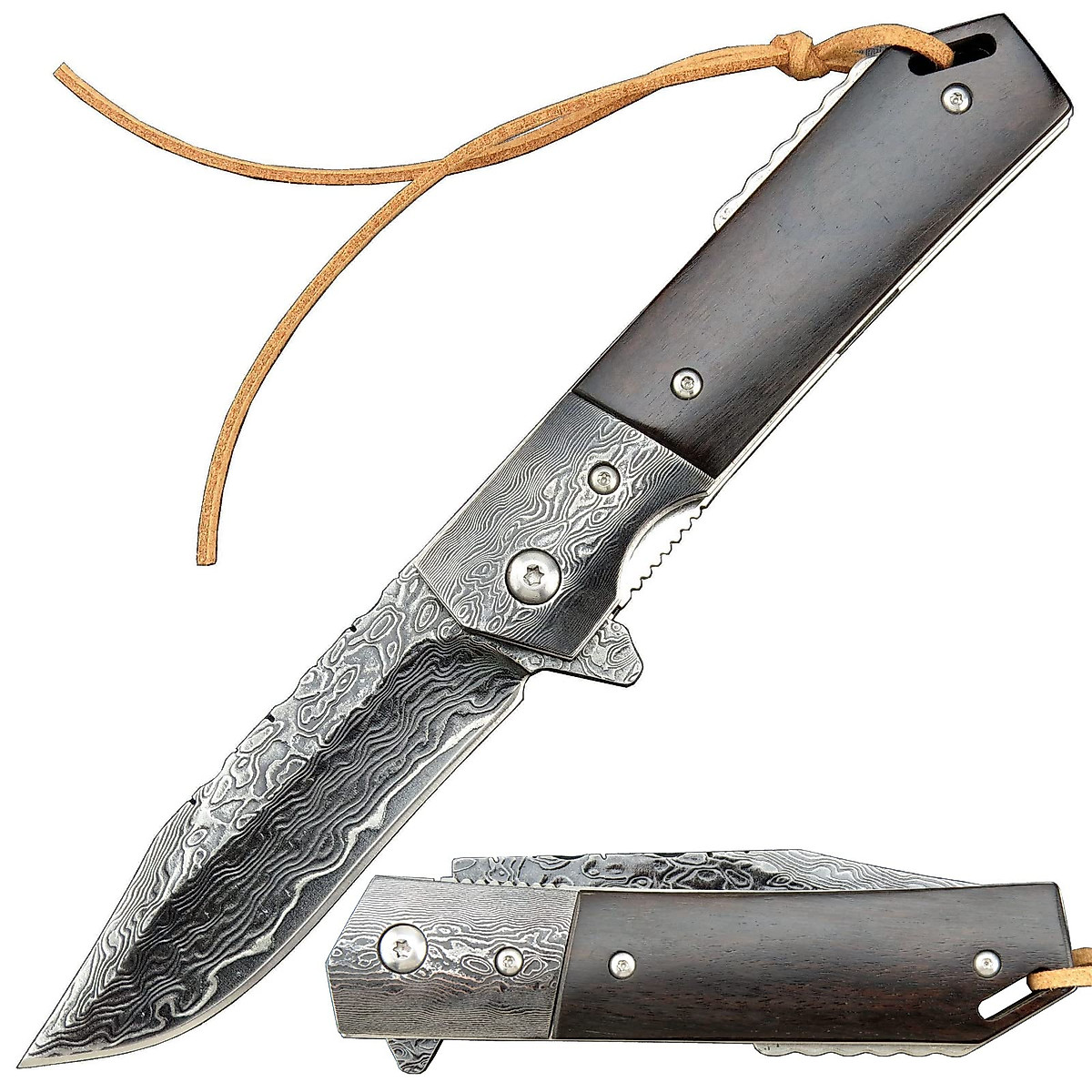 Sitivien ST234 Damascus Steel Folding Knife,Handmade VG10 Core Blade and Ebony Wood Liner Lock Handle,EDC Tool Knife for Men Outdoor Camping Damascus knife EDC Hunting Folding Knife … …