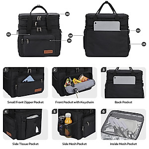 Maelstrom Lunch Box For Men Women,Insulated Lunch Bag Women,Expandable Double Deck Lunch Cooler Bag,Lightweight Leakproof Lunch Tote Bag With Side Tissue Pocket,Suit For Work School 18L,Black