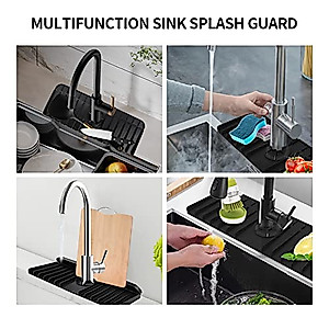 homfanseec Kitchen Sink Splash Guard, Silicone Faucet Handle Drip Catcher Tray, Reusable Faucet Absorbent Mat for Kitchen Sink, Faucet Splash Catcher Kitchen Guard for Faucet Black