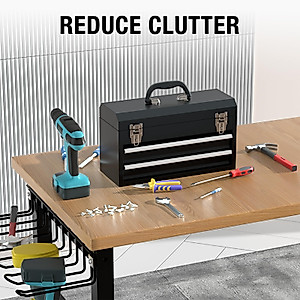 UNITEDPOWER Portable Metal Tool Box，2-Drawer Steel Organization Micro Tool Chest for Household, Warehouse, Repair Shop, Black