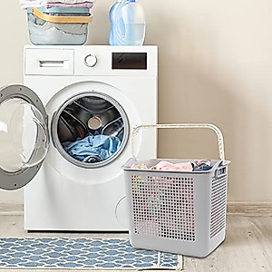 Asking 4-Pack 35 L Plastic Laundry Baskets, Gray Clothes Basket with Handle