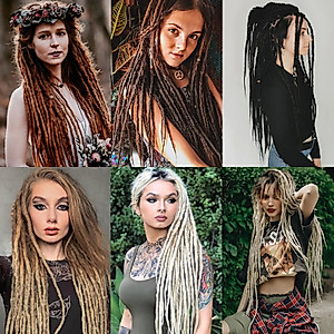 Leeven 24 Inch Synthetic Dreadlock Extensions 20 Strands Hippie Single Ended Dreads Ombre Blonde 0.6 cm Width Loc Extensions Reggae Style Crochet Hair for Women