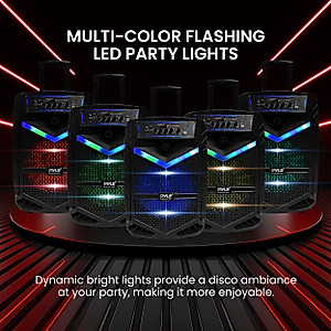 Pyle Portable Bluetooth PA Speaker System - 800W Rechargeable Outdoor Bluetooth Speaker Portable PA System w/ 12” Subwoofer 1” Tweeter, Recording Function, Mic In Party Lights USB/SD Radio- PPHP1242B