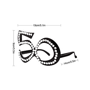 Frienda 9 Pairs 50th Birthday Glasses with Rhinestones Costume Sunglasses Novelty Eyewear Celebration Decoration(Black)
