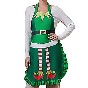 KOJOOIN Christmas Kitchen Apron Adjustable Cute Cooking for Adult BBQ Holiday Elf Apron Funny Creative Thanksgiving green