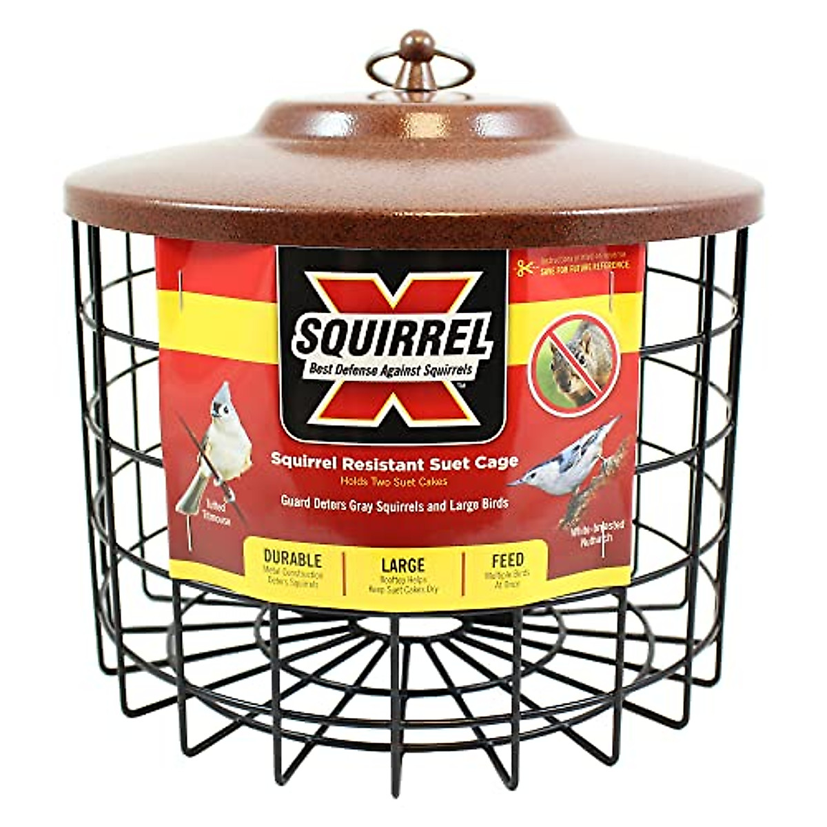 More Birds Squirrel-X Double Suet Feeder, Outdoor Wild Bird Feeder, Cage Bird Feeder, 2 Suet Cake Capacity